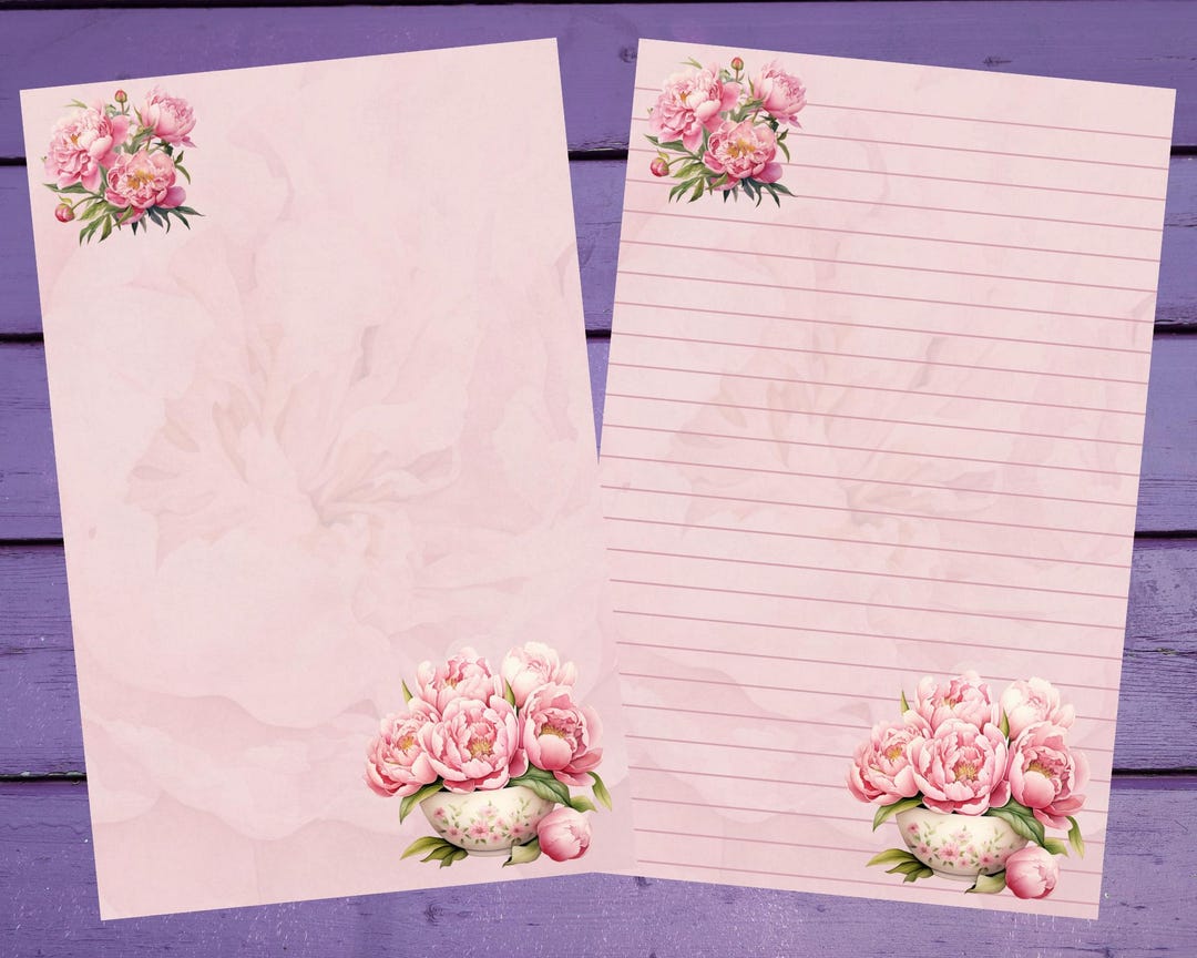 Peonies Letter Writing Paper A5 Stationery Lined/unlined Penpal ...