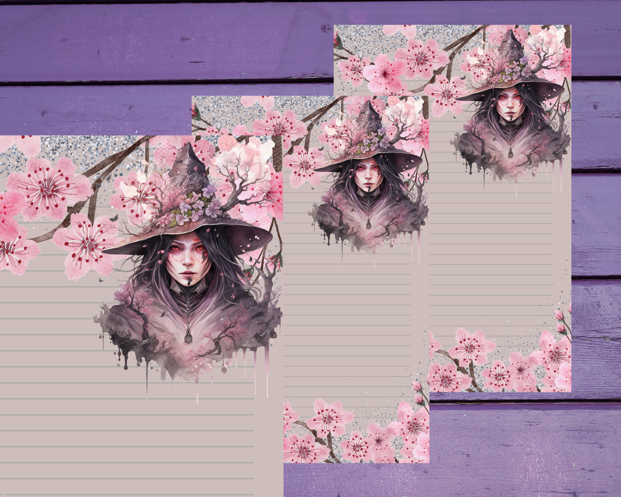 Cherry Blossom Witch Letter Writing Paper A5 Lined/unlined - Etsy
