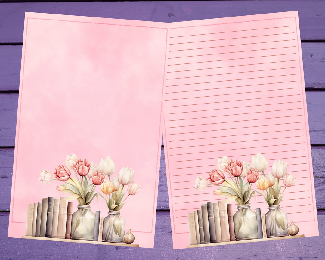 Spring Book Shelf Letter Writing Paper A5 Stationery Lined/unlined ...