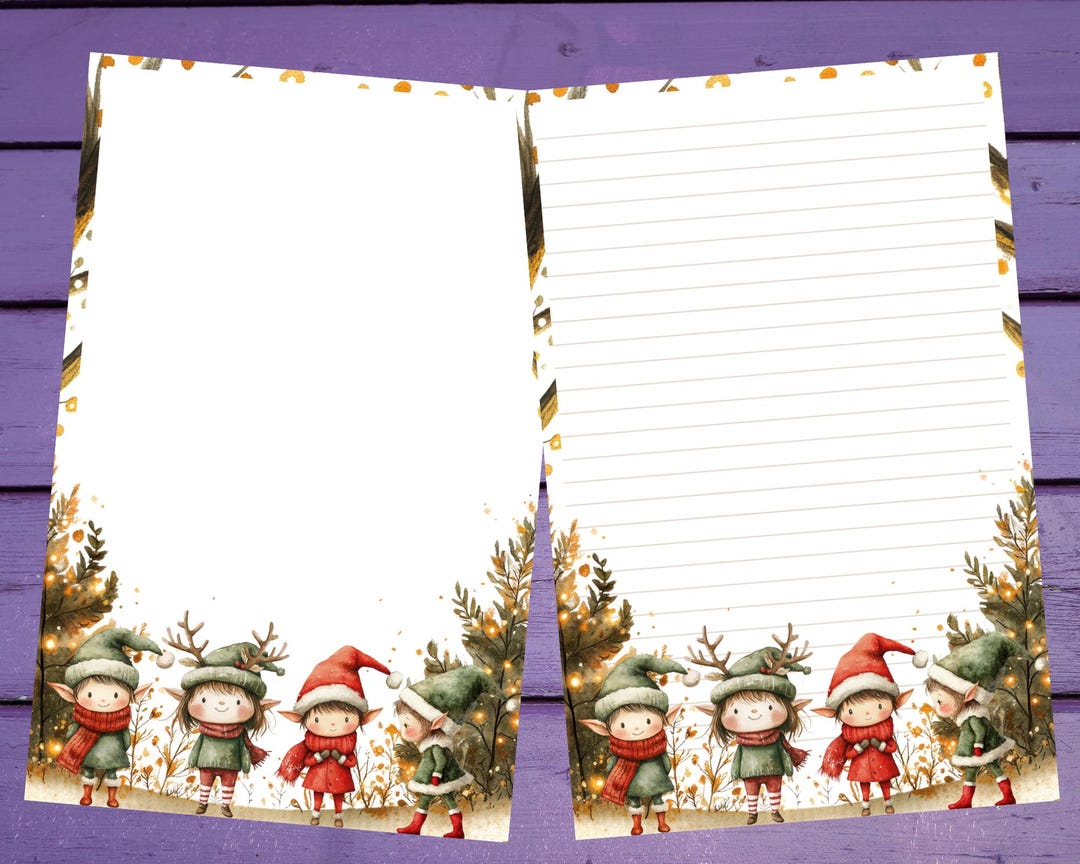 Christmas Elves Letter Writing Paper A5 Stationery Lined/unlined Penpal ...