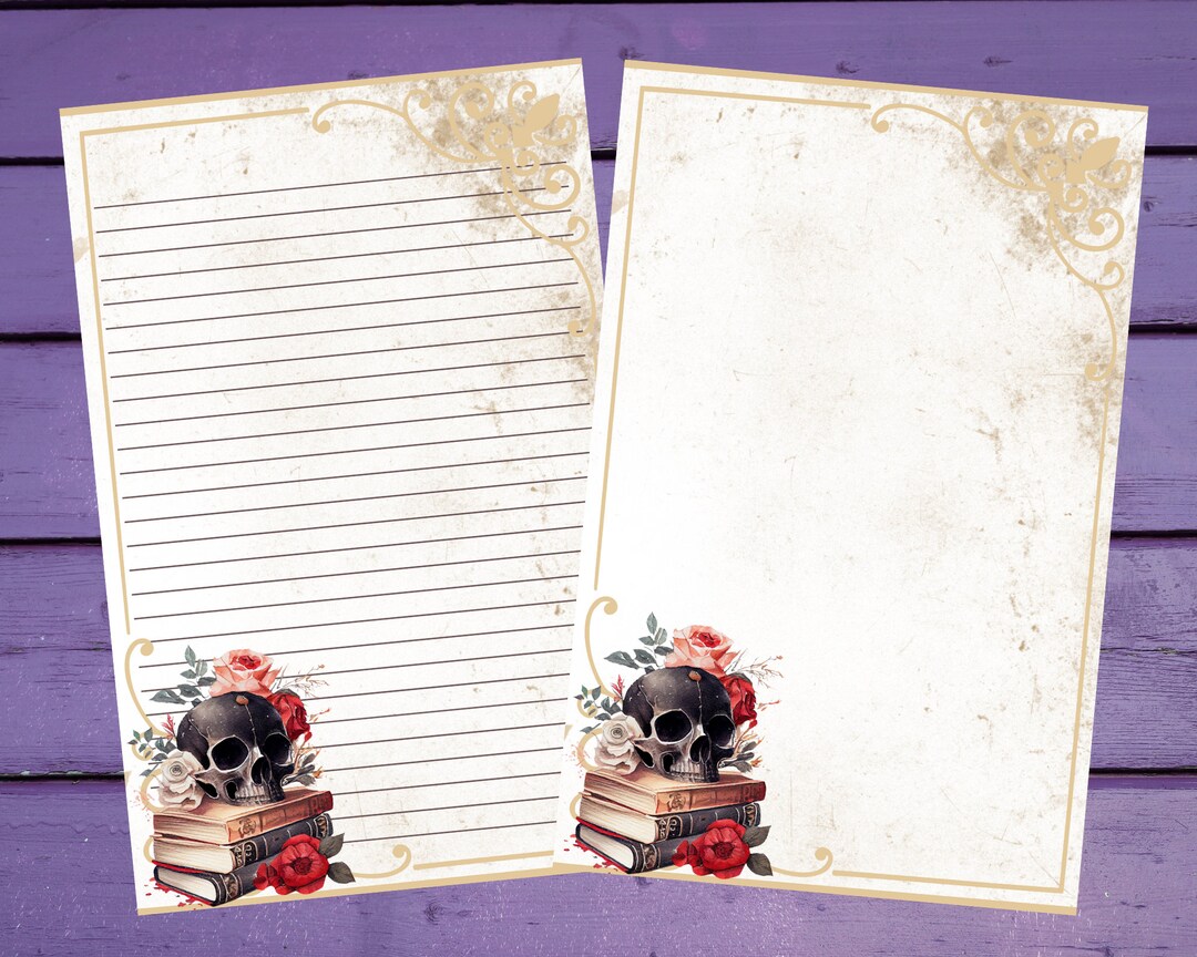 Skull on Books Letter Writing Paper A5 Stationery Lined/unlined Penpal ...
