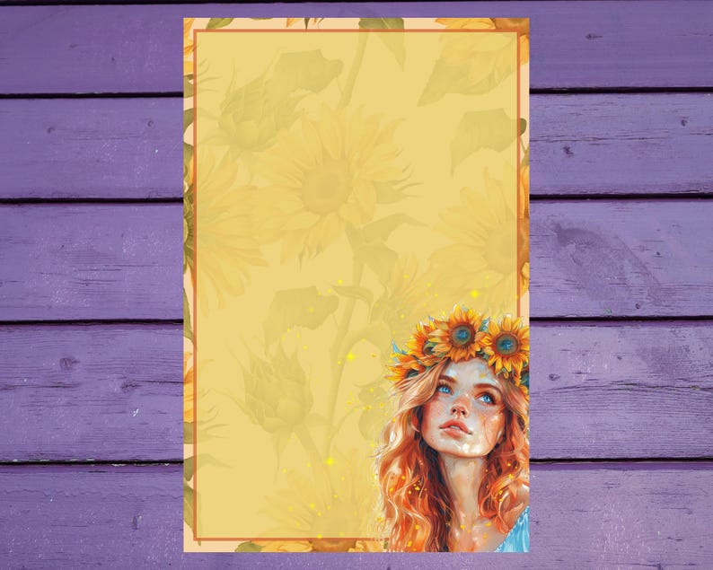 Sunflower Girl Letter Writing Paper A5 Stationery Lined/unlined Penpal ...