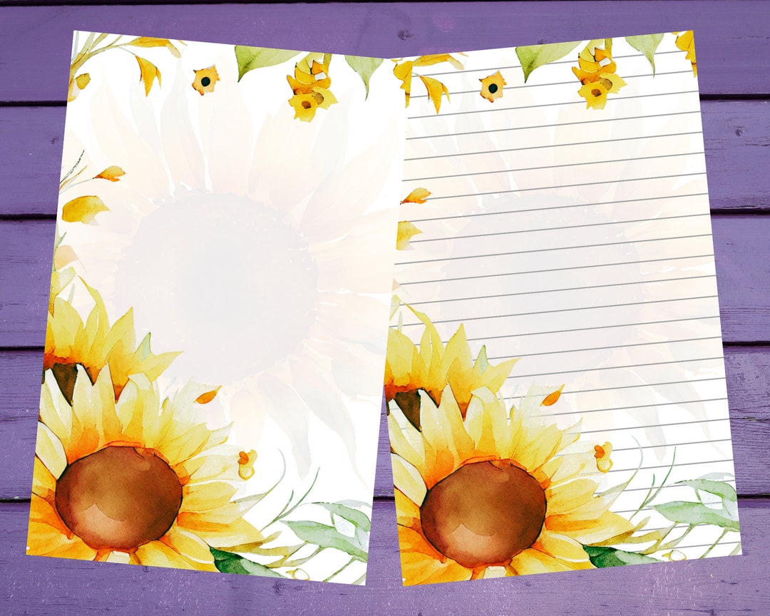 Sunflower Letter Writing Paper A5 Stationery Lined/unlined Penpal ...