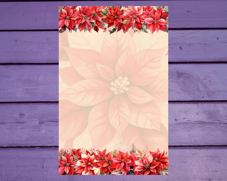 Poinsettia Letter Writing Paper A5 Stationery Lined/unlined Penpal ...