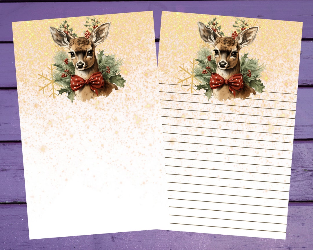 Christmas Deer Letter Writing Paper A5 Stationery Lined/unlined Penpal ...
