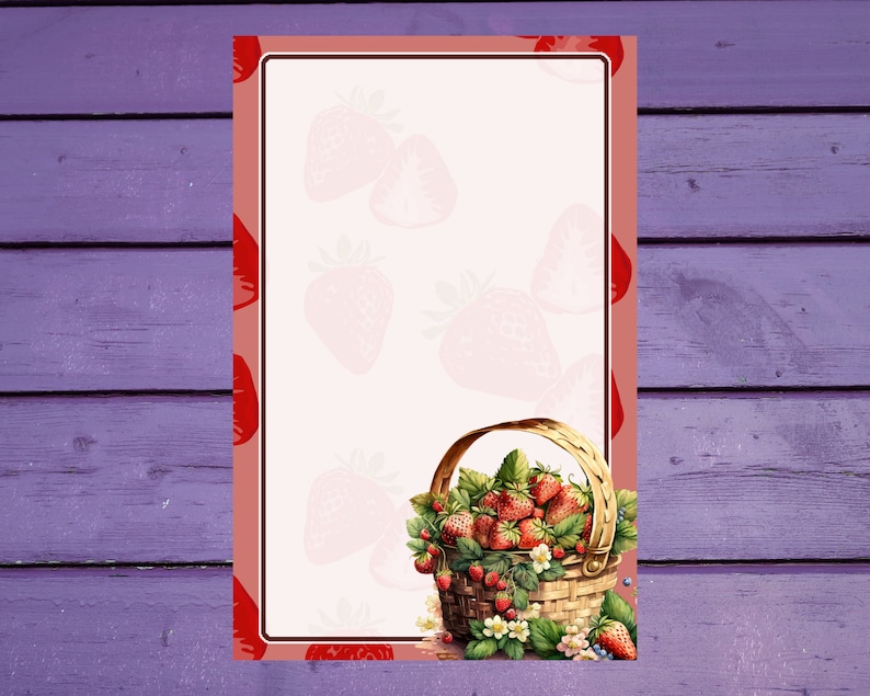 Strawberry Basket Letter Writing Paper A5 Stationery Lined/unlined ...