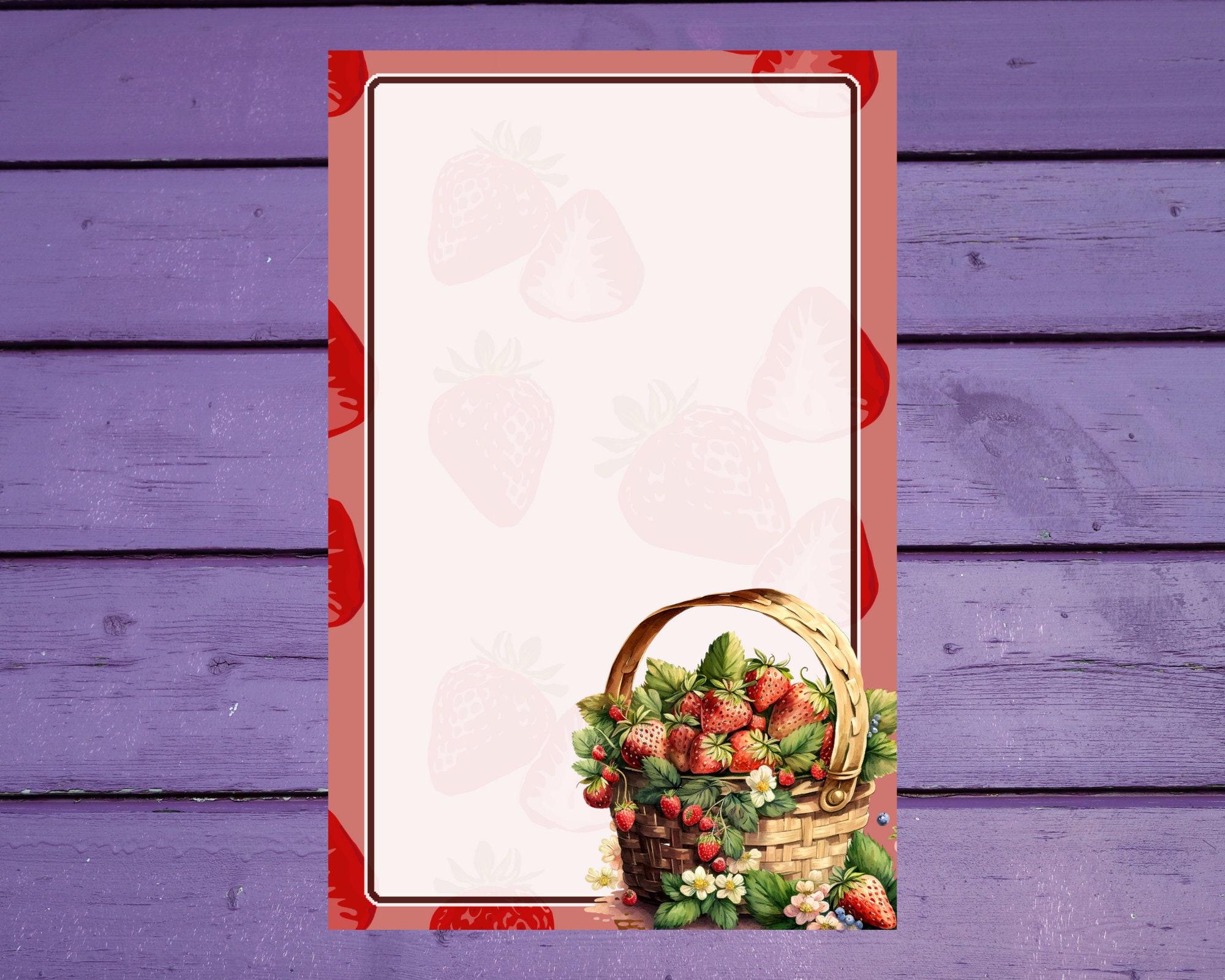 Strawberry Basket Letter Writing Paper A5 Stationery Lined/unlined ...