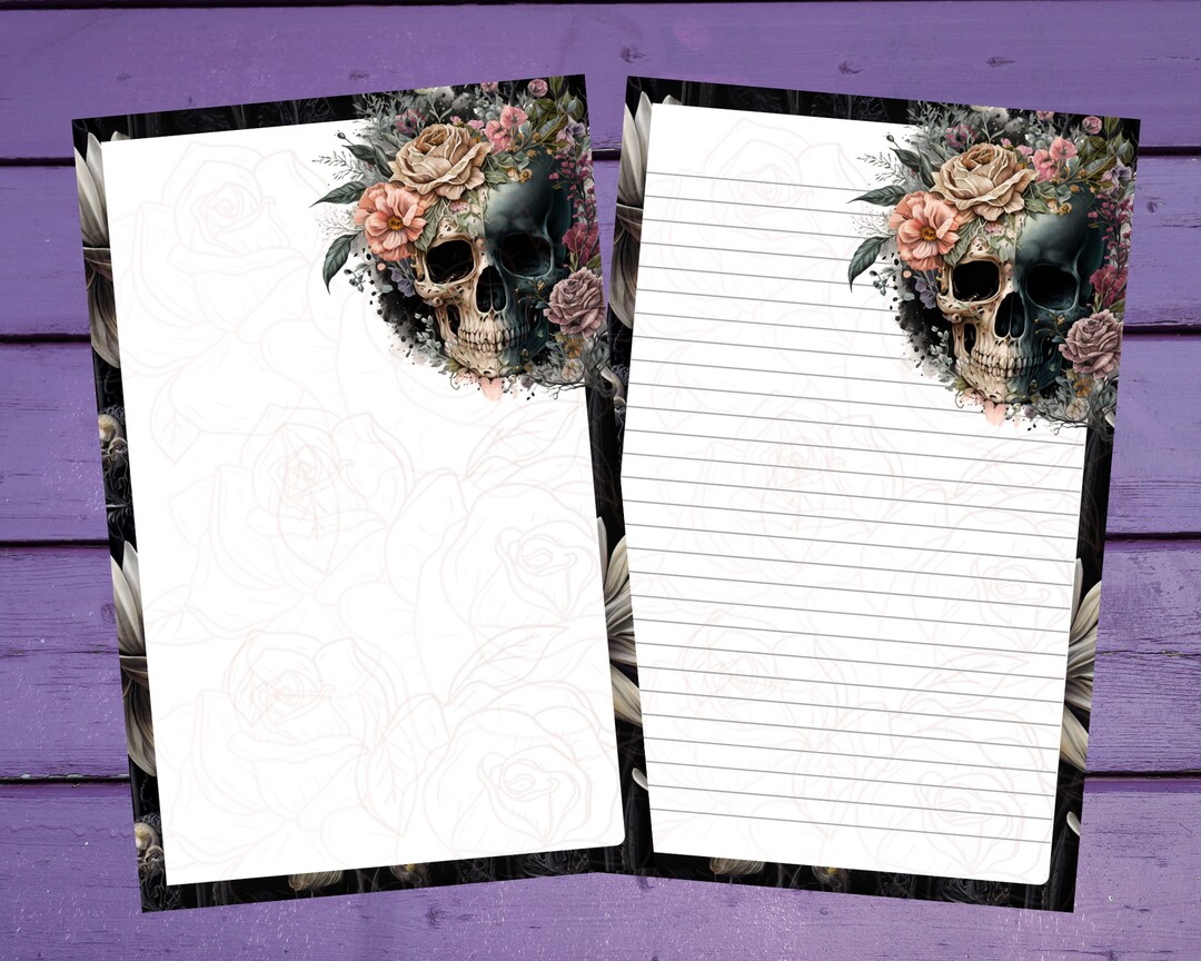 Floral Skull Letter Writing Paper A5 Stationery Lined/unlined Penpal ...