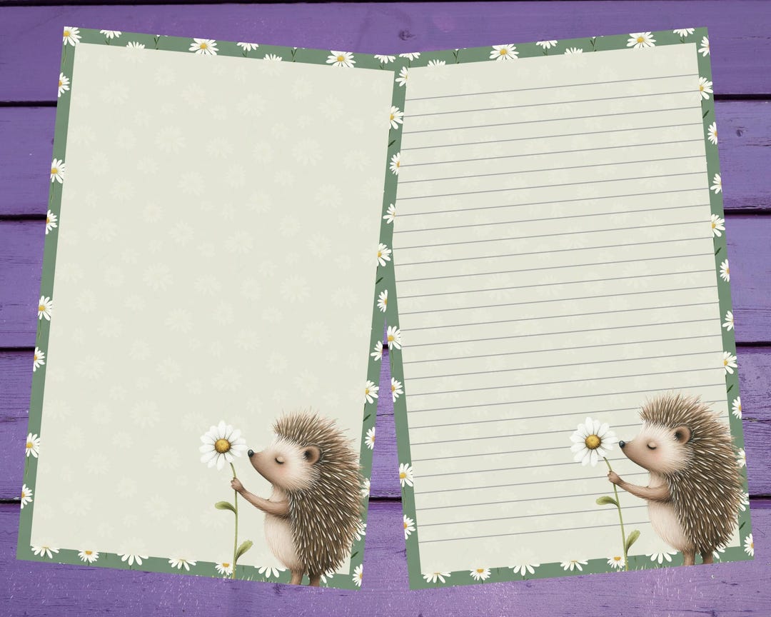 Hedgehog With Flower Letter Writing Paper A5 Stationery Lined/unlined ...