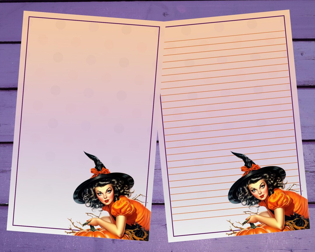 Retro Halloween Witch Letter Writing Paper A5 Stationery Lined/unlined ...