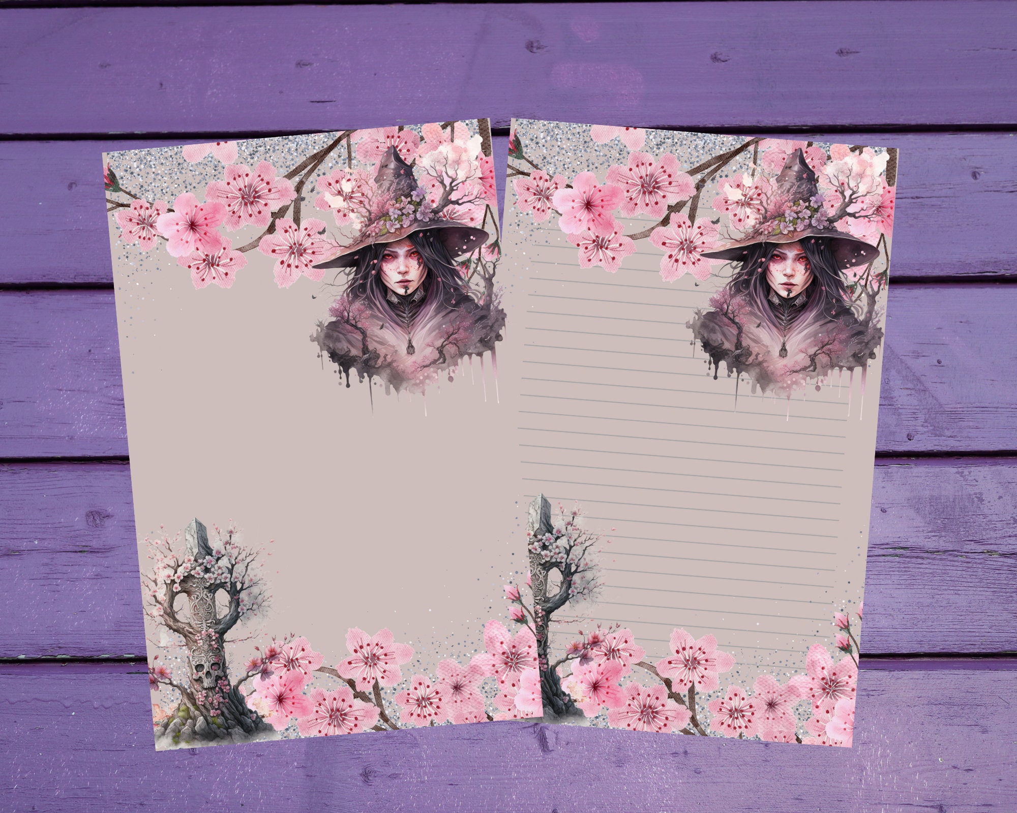Cherry Blossom Witch Letter Writing Paper A5 Lined/unlined - Etsy