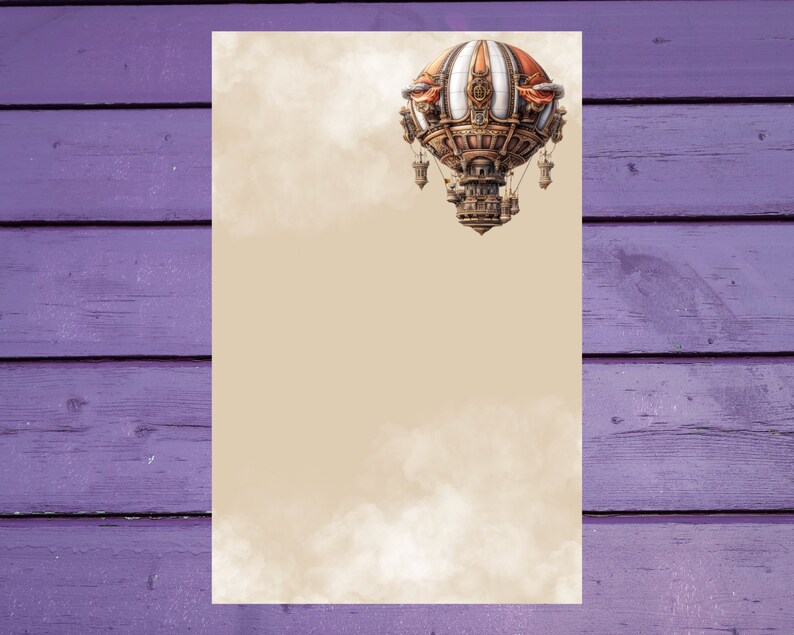 Steampunk Hot Air Balloon Letter Writing Paper A5 Stationery Lined ...