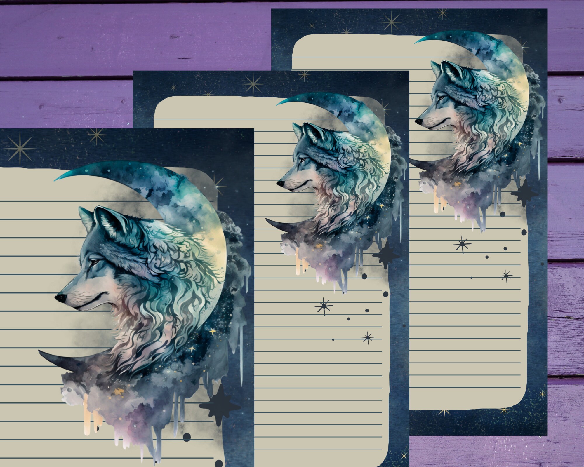 Lunar Wolf Letter Writing Paper A5 Stationery Lined/unlined Penpal ...