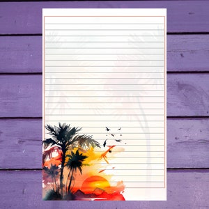Tropical Sunset Letter Writing Paper A5 Stationery Lined/unlined Penpal ...