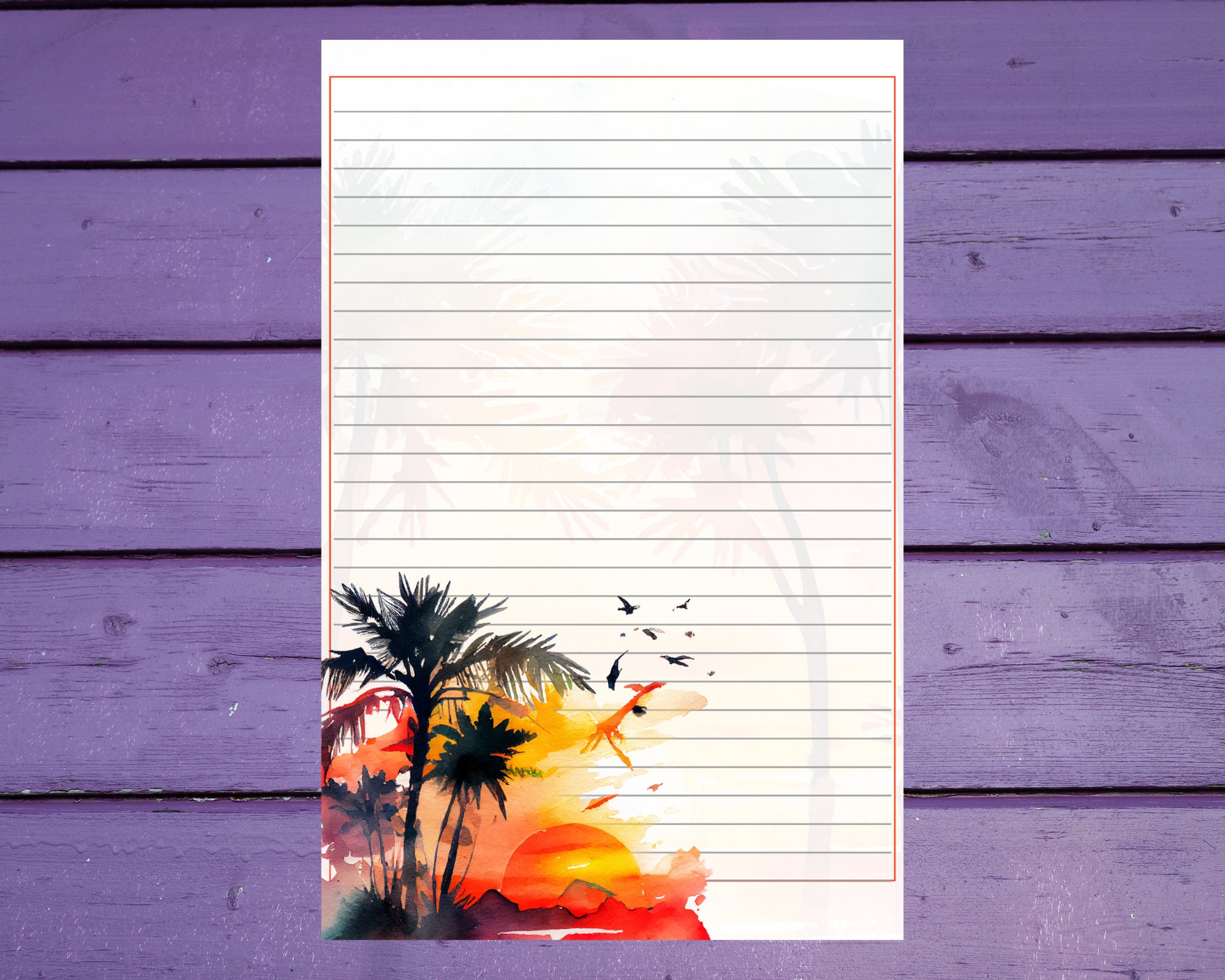 Tropical Sunset Letter Writing Paper A5 Stationery Lined/unlined Penpal ...