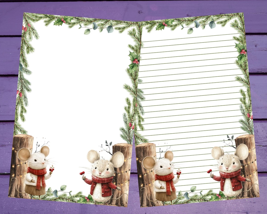 Christmas Mice Letter Writing Paper A5 Stationery Lined/unlined Penpal ...