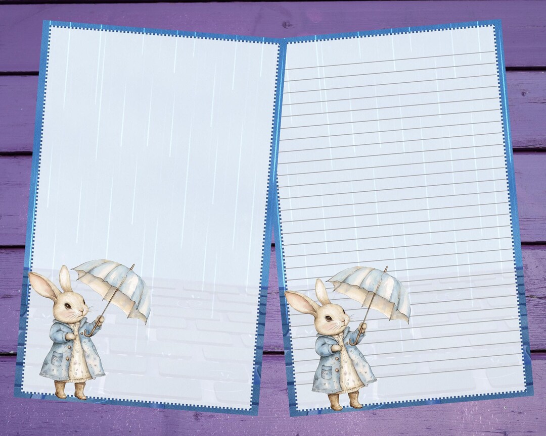 Bunny in the Rain Letter Writing Paper A5 Stationery Lined/unlined ...