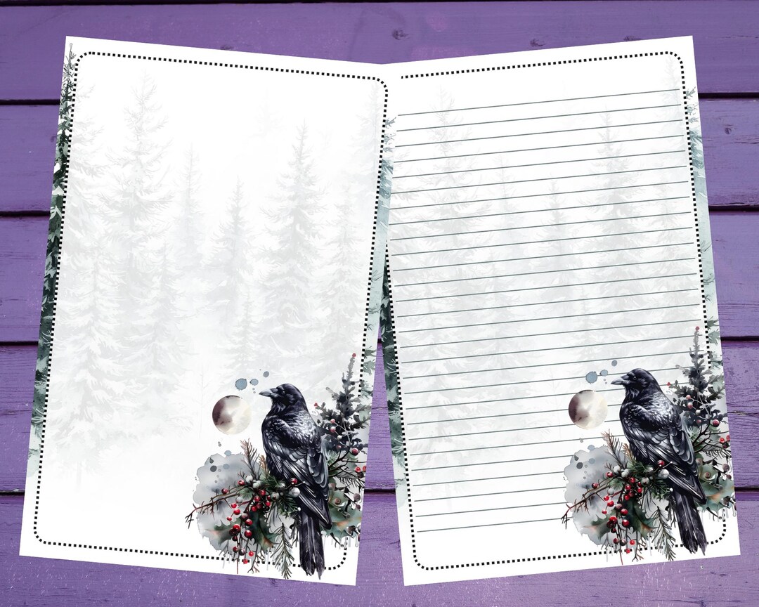 Christmas Raven Letter Writing Paper A5 Stationery Lined/unlined Penpal ...