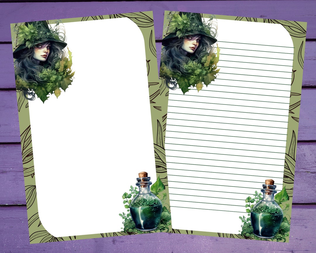 Green Witch Letter Writing Paper A5 Stationery Lined/unlined Penpal ...
