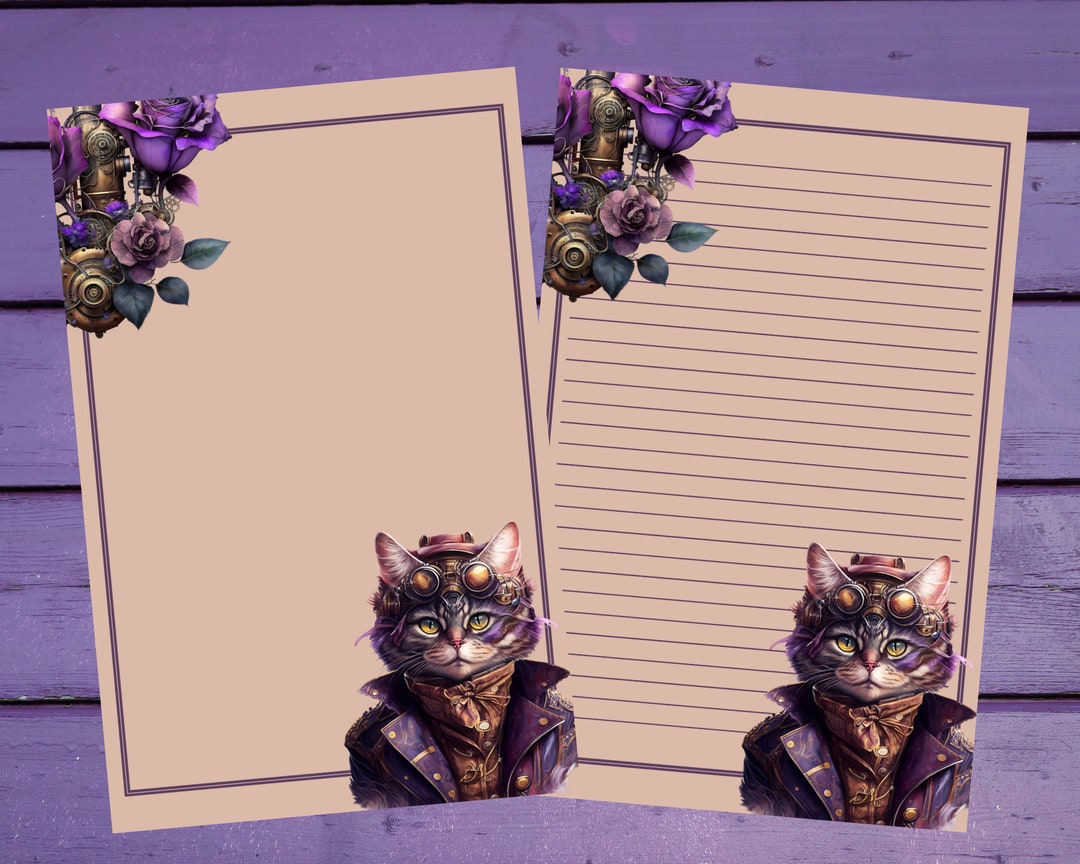 Steampunk Cat Letter Writing Paper A5 Stationery Lined/unlined Penpal ...