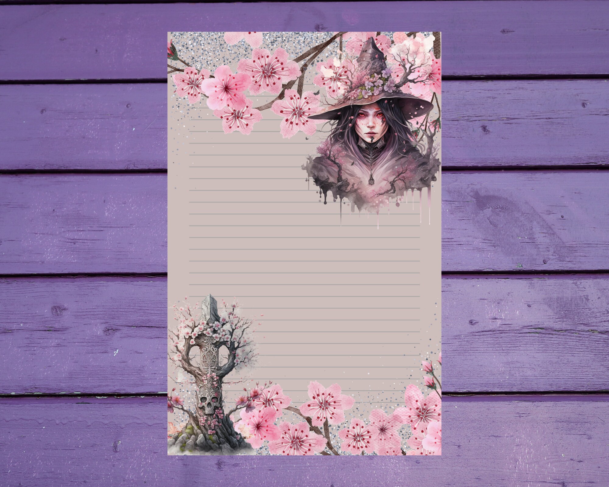 Cherry Blossom Witch Letter Writing Paper A5 Lined/unlined Stationery ...
