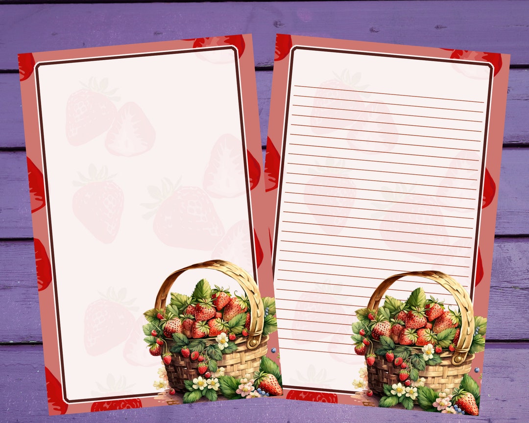 Strawberry Basket Letter Writing Paper A5 Stationery Lined/unlined ...