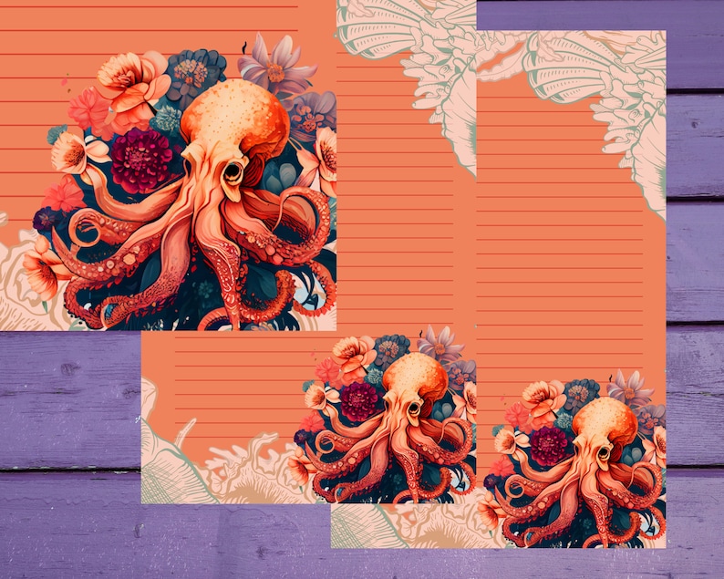 Octopus Letter Writing Paper A5 Stationery Lined/unlined Penpal ...