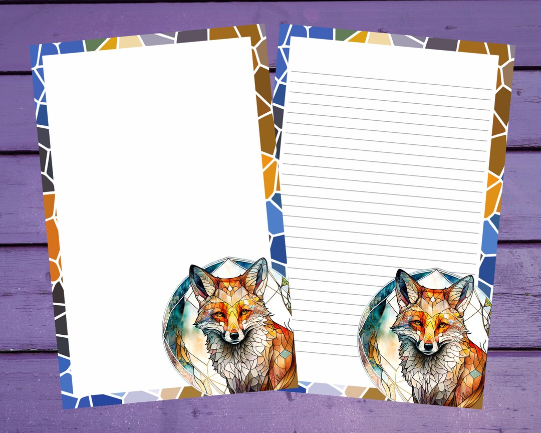 Stained Glass Fox Letter Writing Paper A5 Stationery Lined/unlined ...