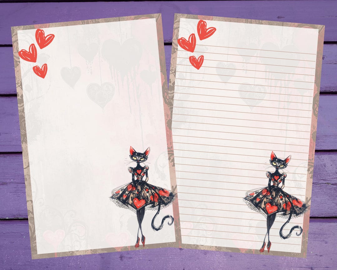 Valentine's Kitty Letter Writing Paper A5 Stationery Lined/unlined ...