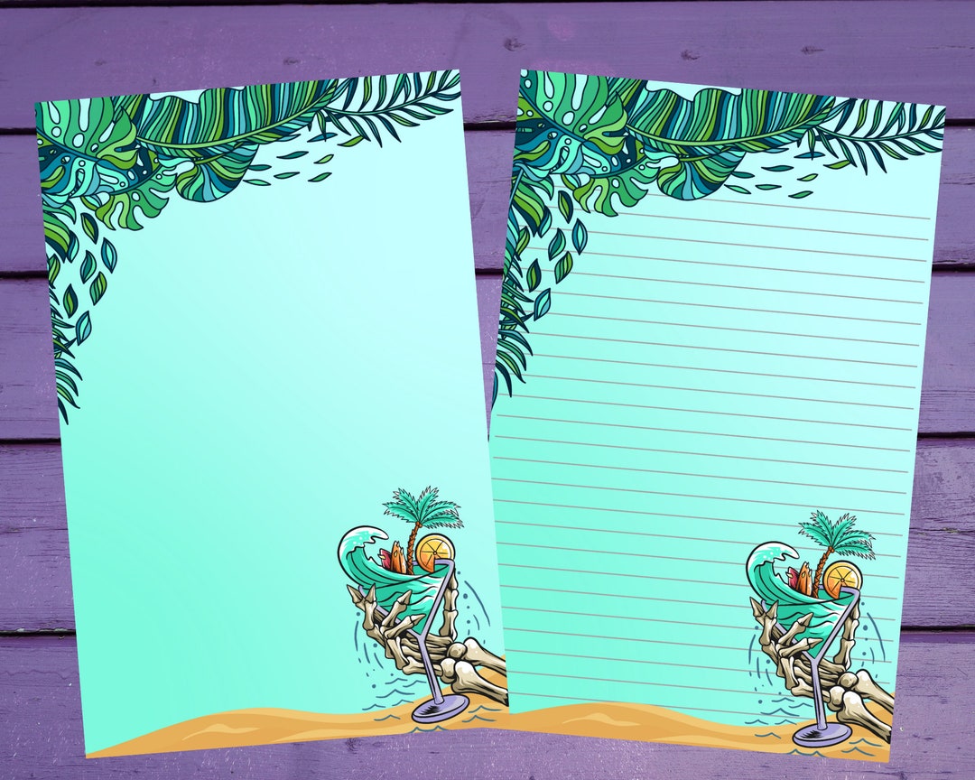 Summery Skeleton Drink Letter Writing Paper A5 Stationery Lined/unlined ...