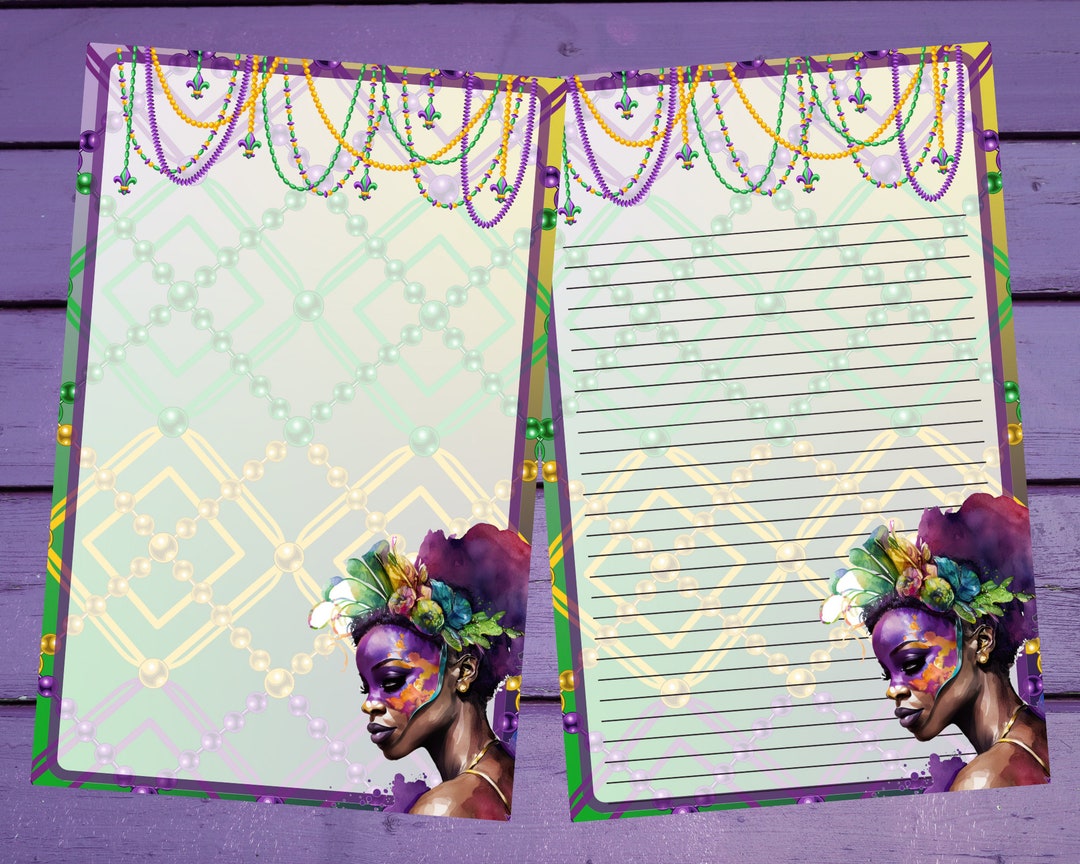Mardi Gras Party Letter Writing Paper A5 Stationery Lined/unlined ...