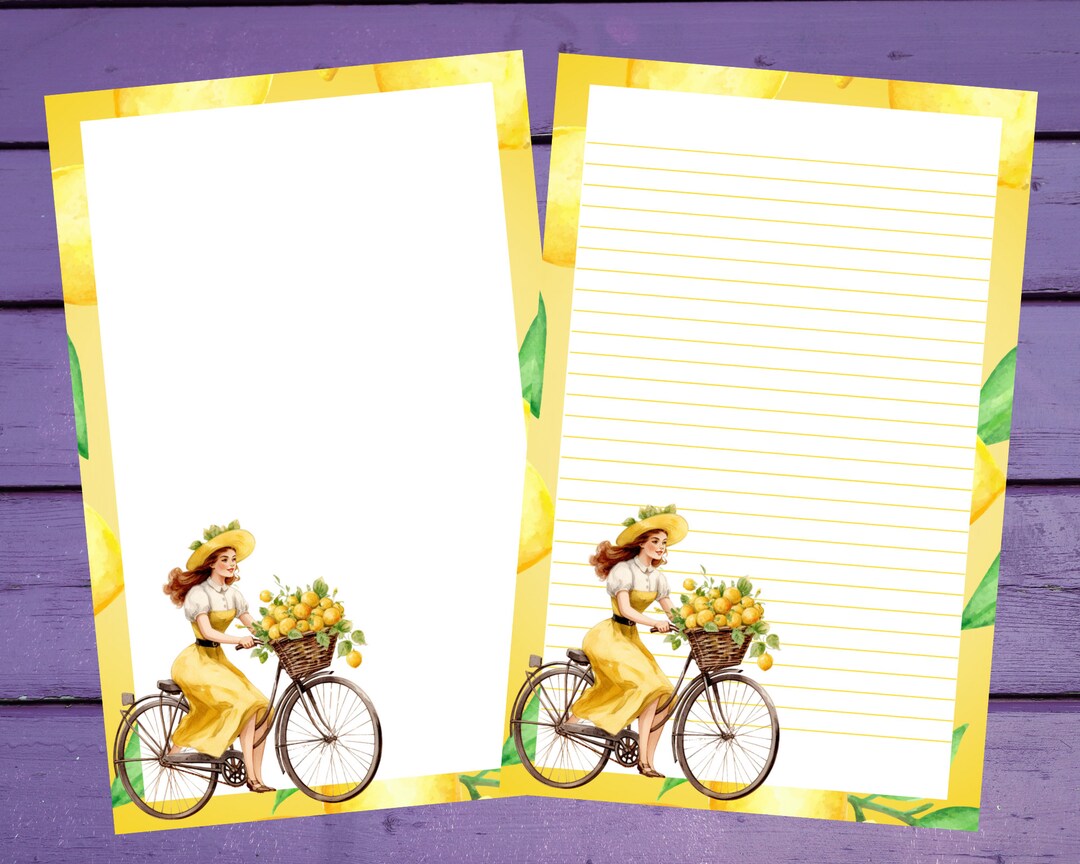 Lemon Bicycle Letter Writing Paper A5 Stationery Lined/unlined Penpal ...
