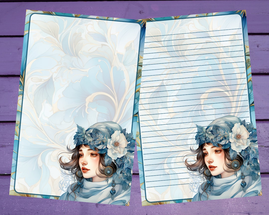 Art Nouveau Winter Letter Writing Paper A5 Stationery Lined/unlned ...
