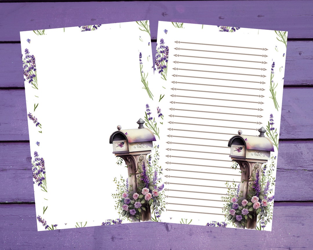 Lavender Mailbox Letter Writing Paper A5 Stationery Lined/unlined ...