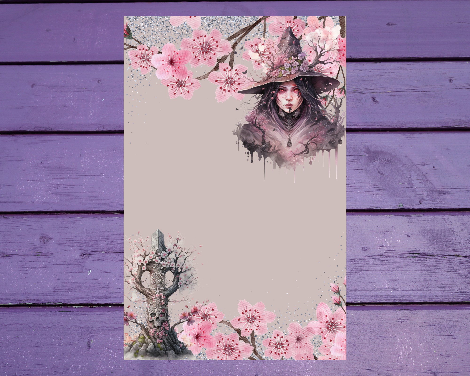 Cherry Blossom Witch Letter Writing Paper A5 Lined/unlined Stationery ...