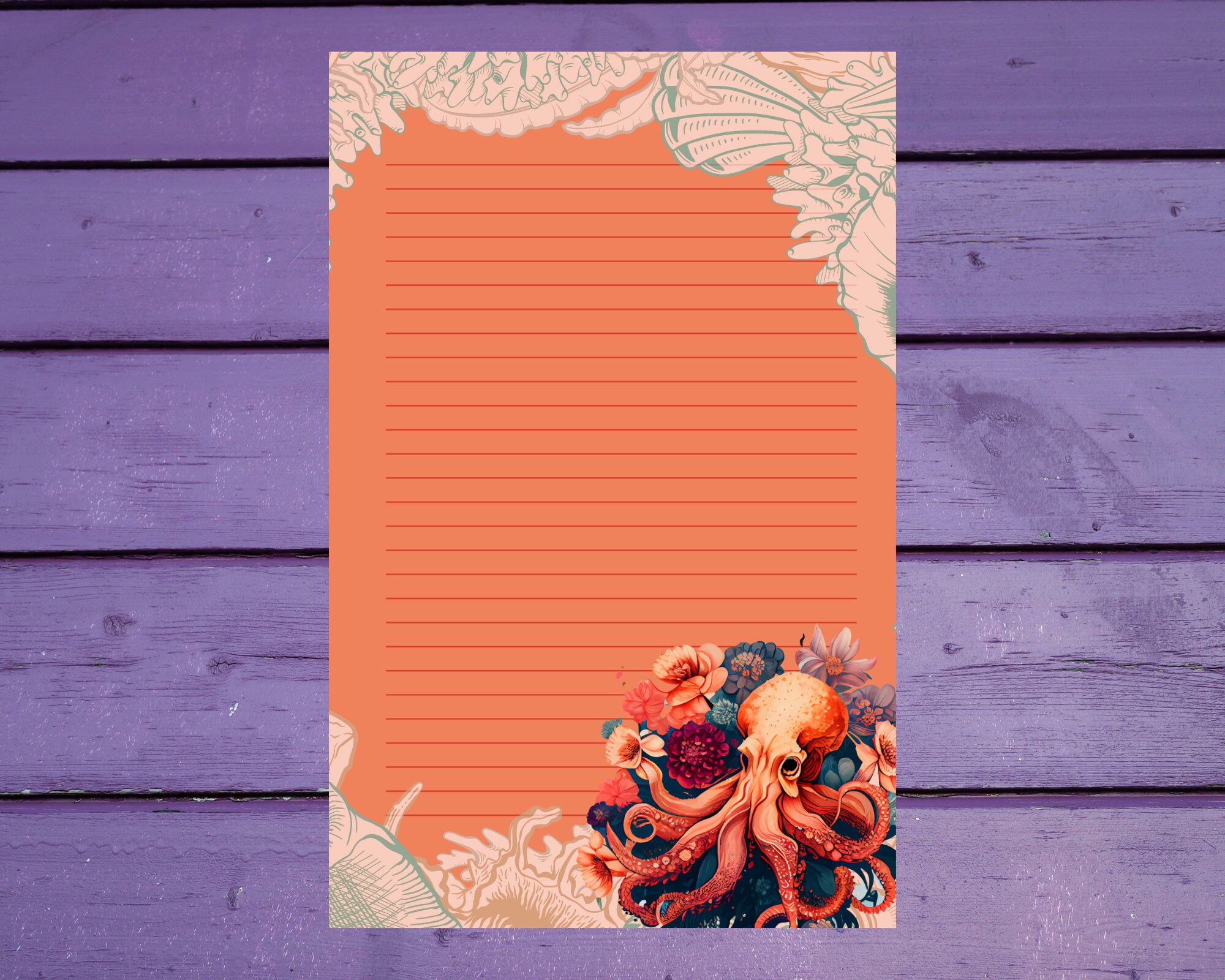 Octopus Letter Writing Paper A5 Stationery Lined/unlined - Etsy