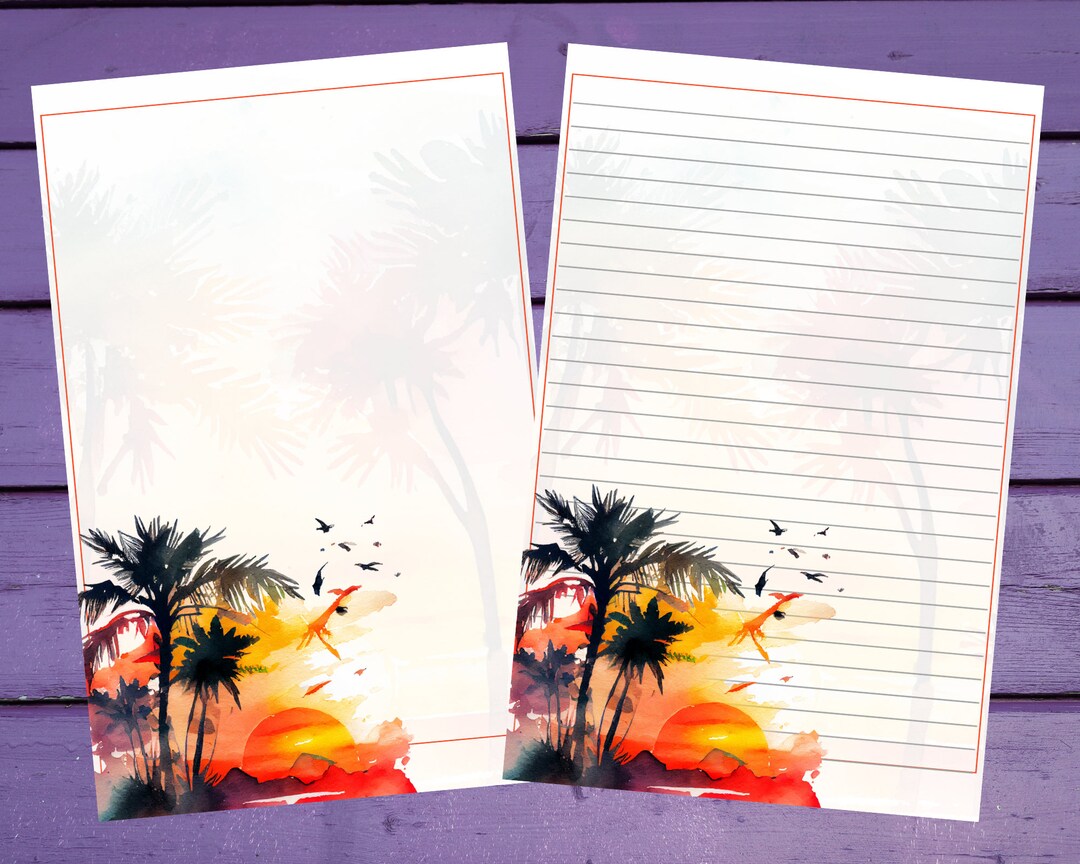 Tropical Sunset Letter Writing Paper A5 Stationery Lined/unlined Penpal ...