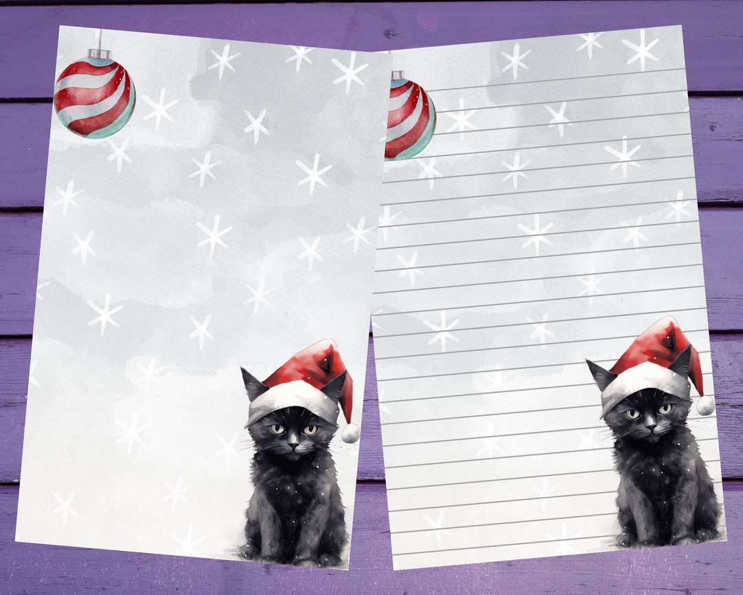 Black Christmas Cat Letter Writing Paper A5 Stationery Lined/unlined - Etsy