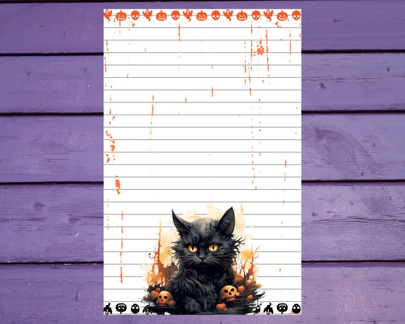 Black Halloween Cat Letter Writing Paper A5 Stationery Lined/unlined ...