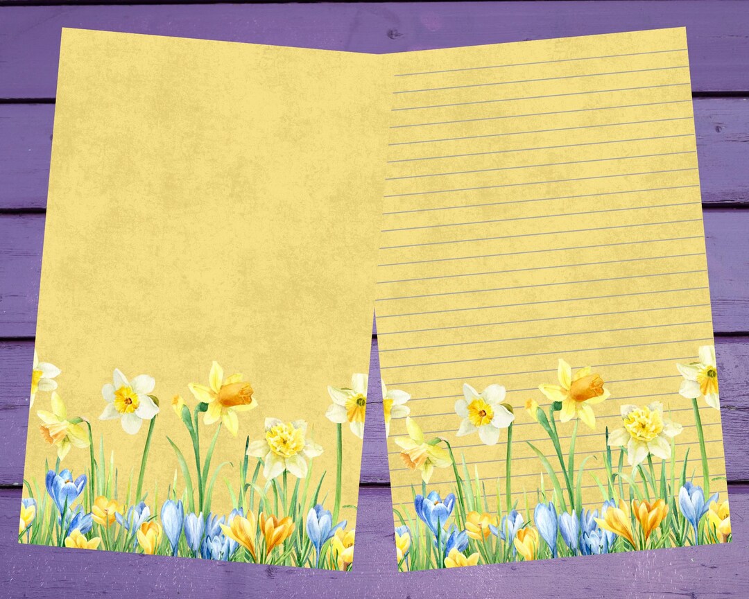 Crocuses and Daffodils Letter Writing Paper A5 Stationery Lined/unlined ...