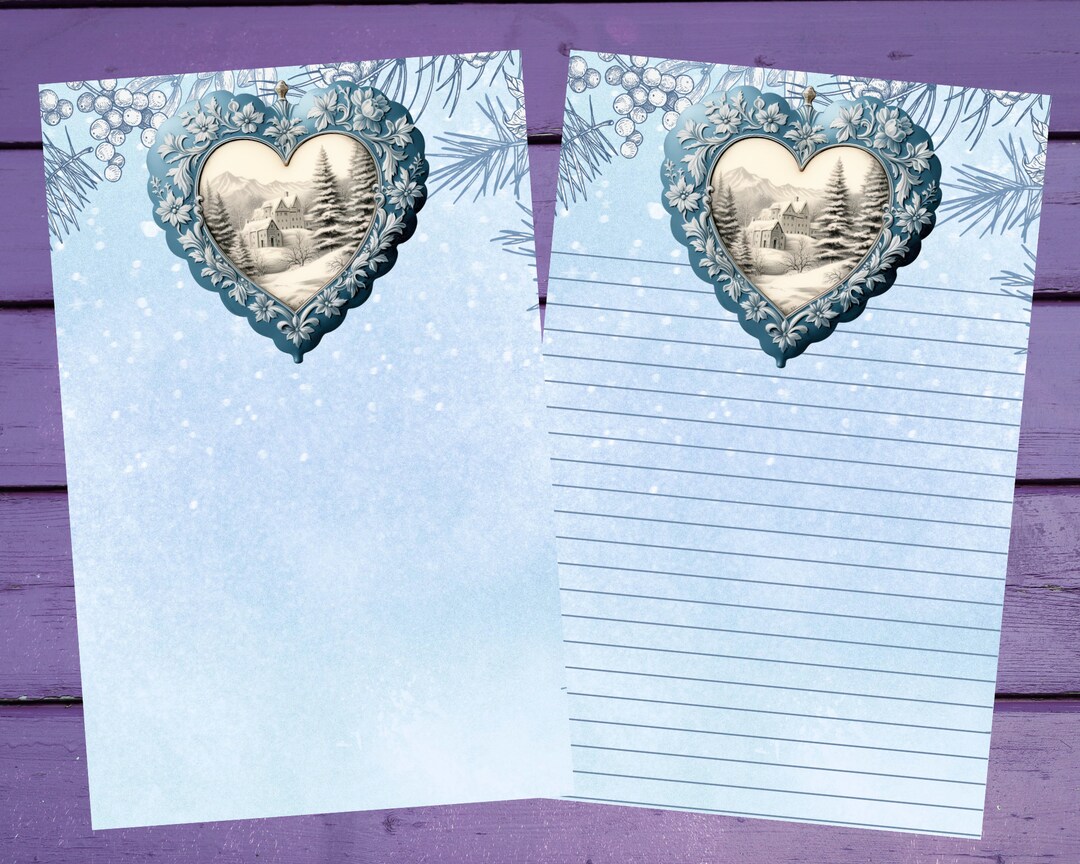 Winter Heart Letter Writing Paper A5 Stationery Lined/unlined Penpal ...