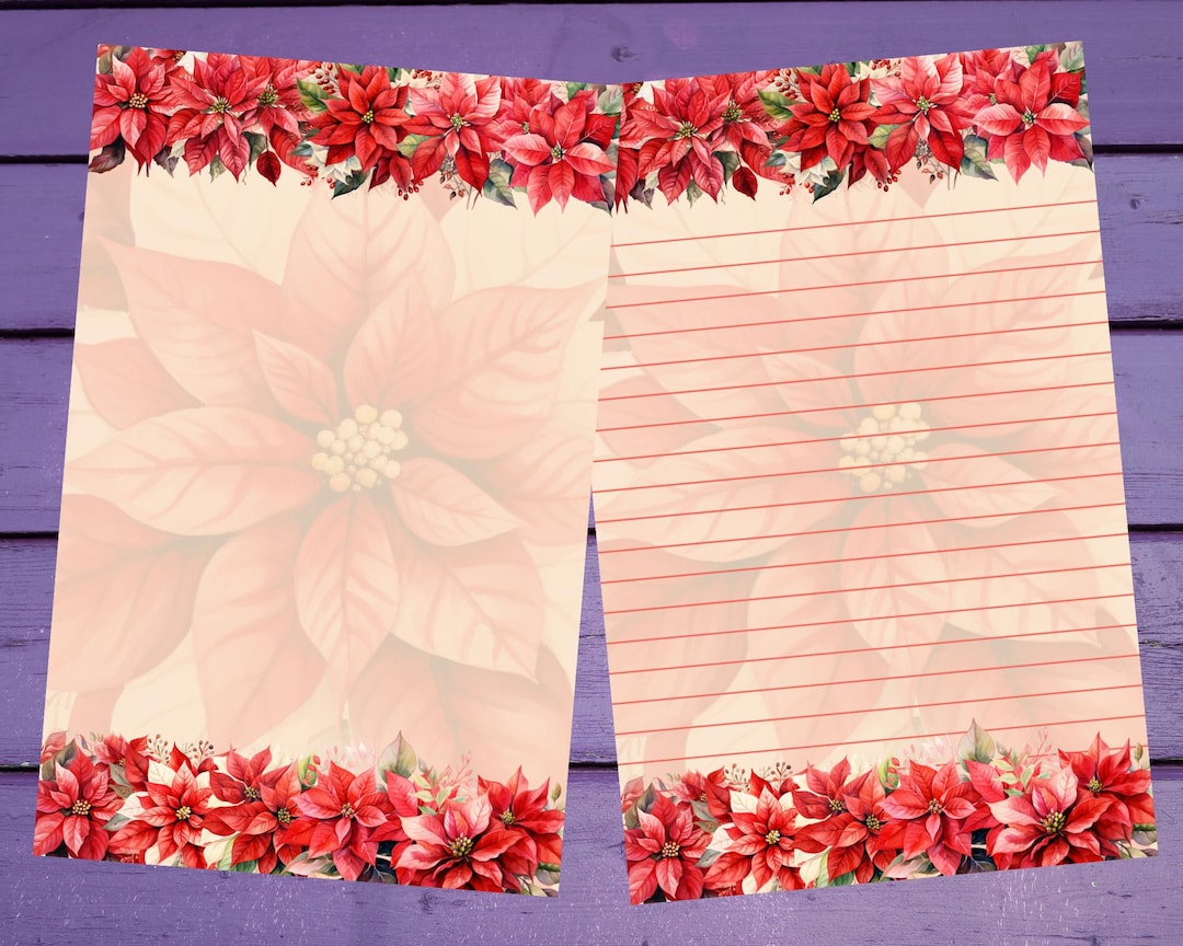 Poinsettia Letter Writing Paper A5 Stationery Lined/unlined Penpal ...