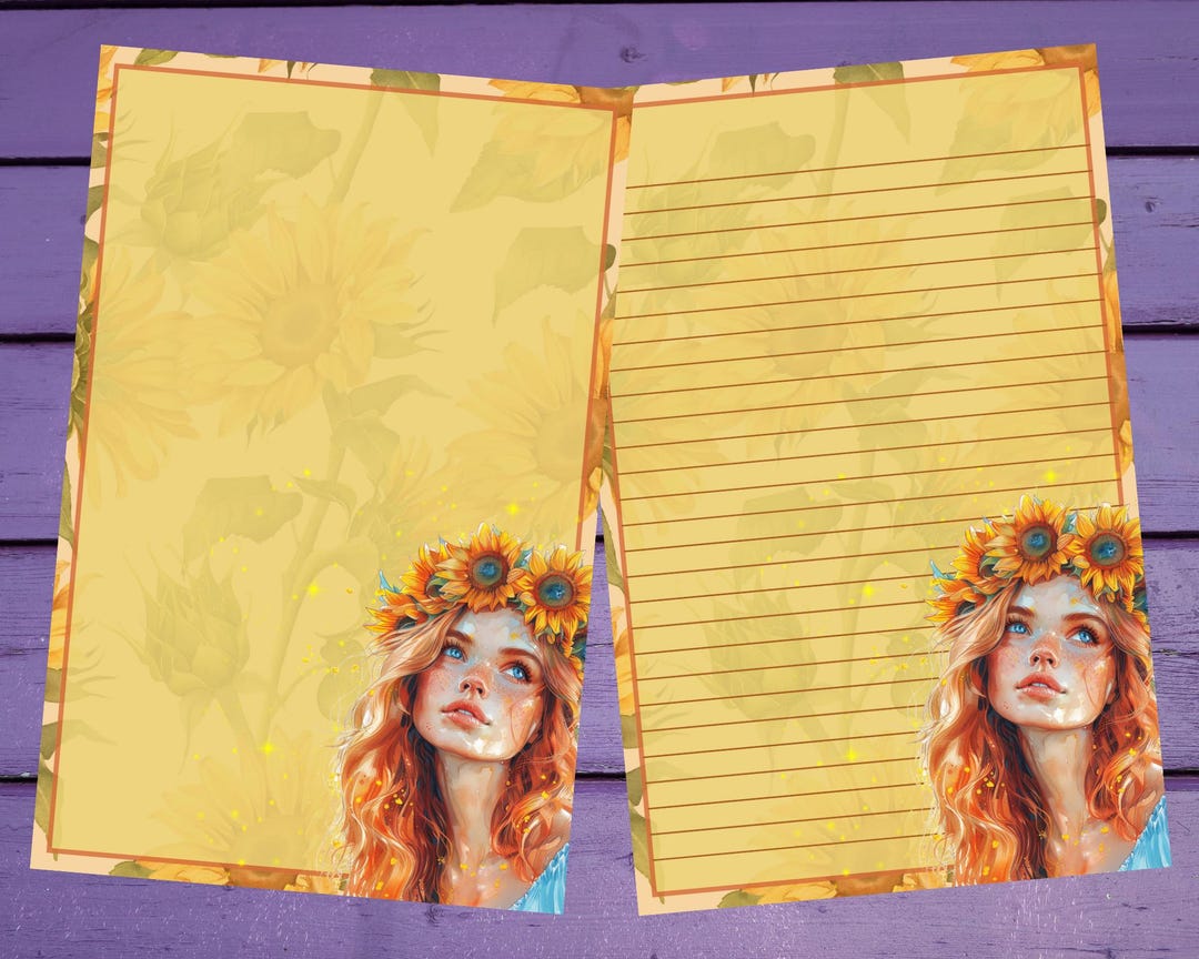 Sunflower Girl Letter Writing Paper A5 Stationery Lined/unlined Penpal ...