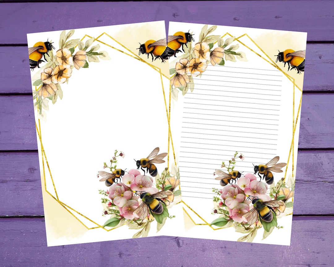 Spring Bee Letter Writing Paper A5 Stationery Lined/unlined Penpal ...
