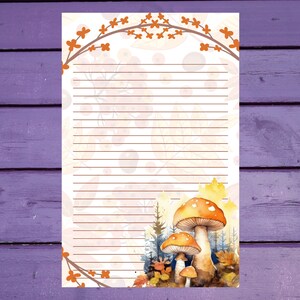 Autumn Mushrooms Letter Writing Paper A5 Stationery Lined/unlined ...