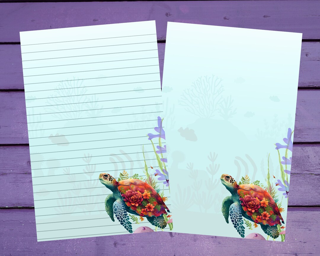 Flower Turtle Letter Writing Paper A5 Stationery Lined/unlined Penpal ...