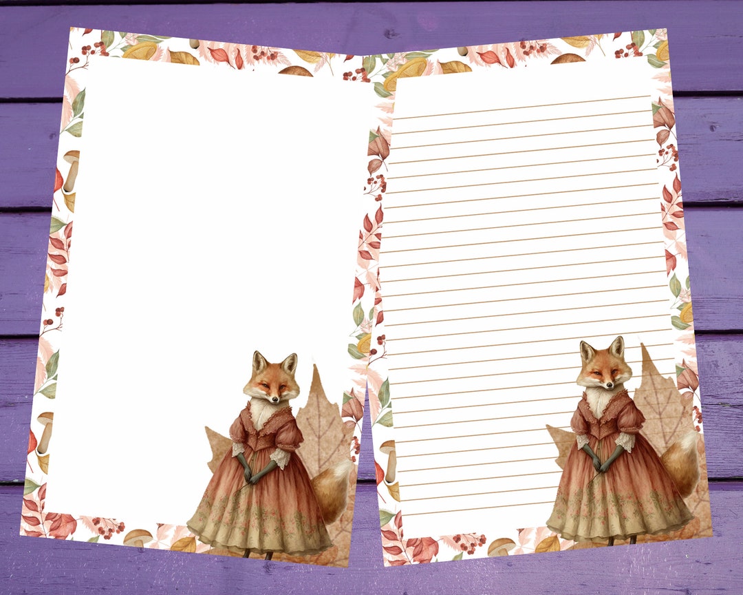 Lady Fox Letter Writing Paper A5 Stationery Lined/unlined Penpal ...