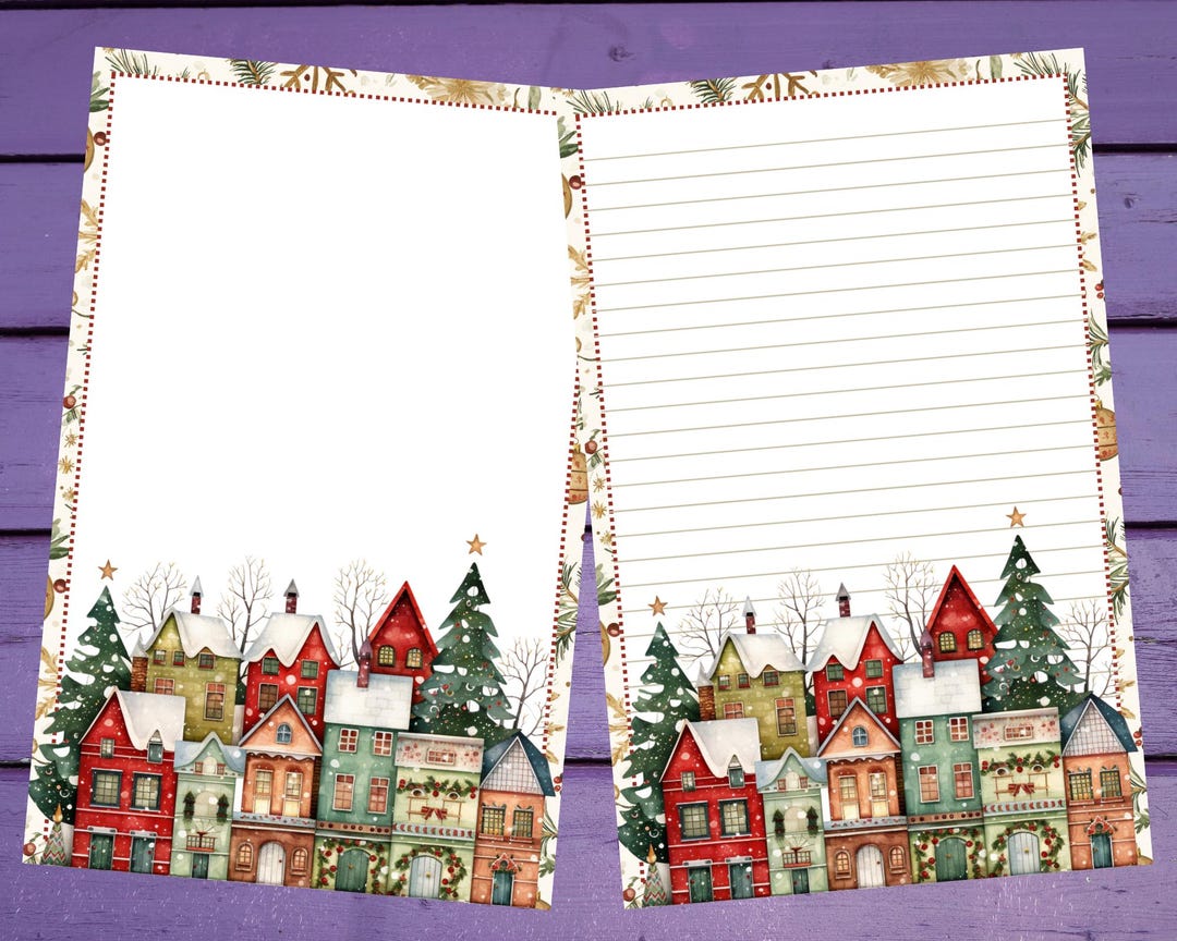 Christmas Houses Letter Writing Paper A5 Stationery Lined/unlined ...
