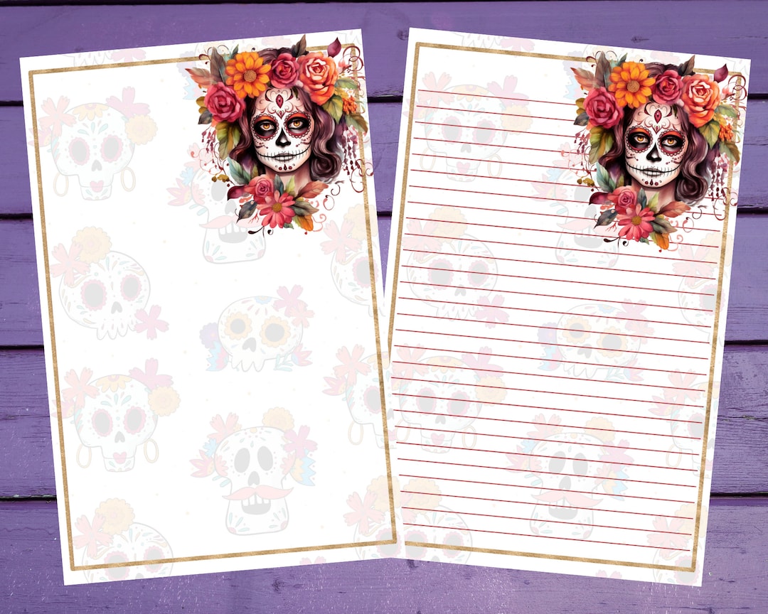 Day of the Dead Letter Writing Paper A5 Stationery Lined/unlined Penpal ...