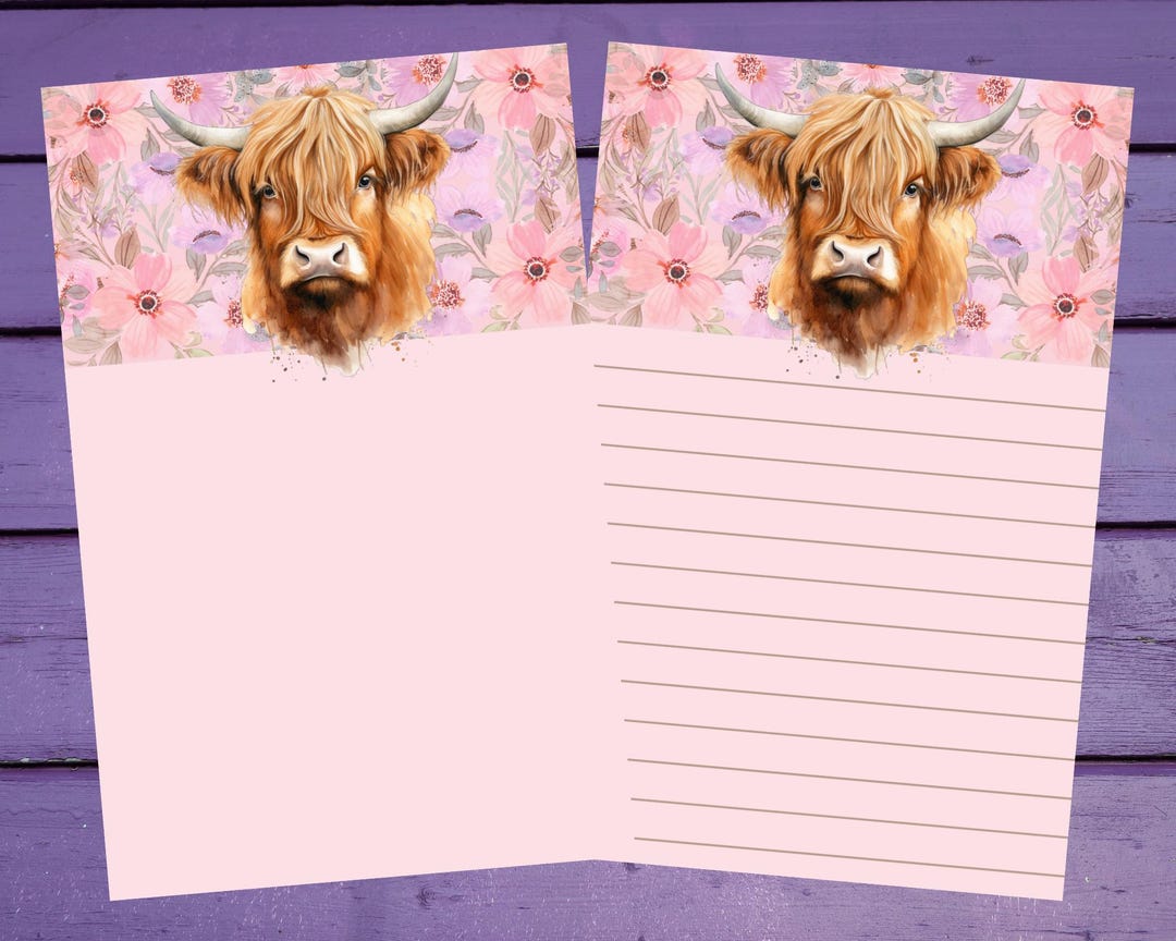 Highland Cow Letter Writing Paper A5 Stationery Lined/unlined Penpal ...